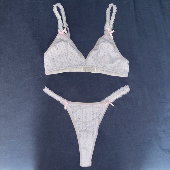 Intimates & Sleepwear | Ribbed Lingerie Set Soft Neutral Bra Thong W ...